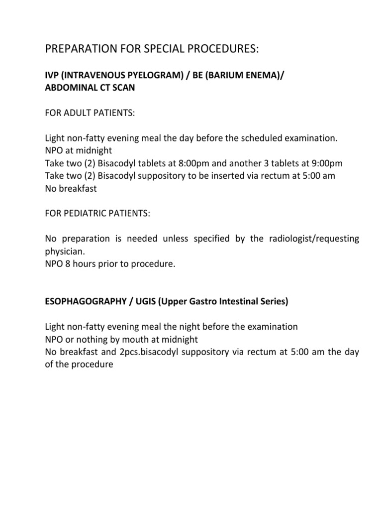 Preparation For Special Procedures | PDF