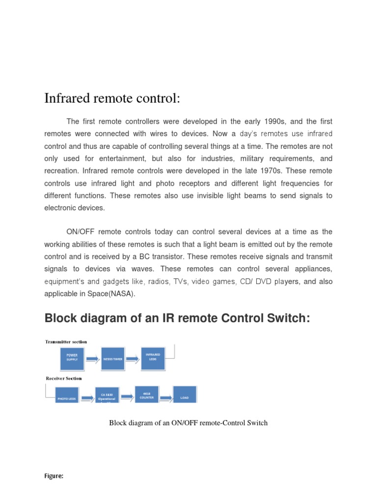 Infrared Remote Control:: Block Diagram of An IR Remote Control Switch ...