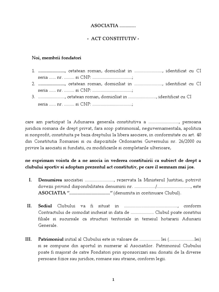 Model Act Constitutiv | PDF