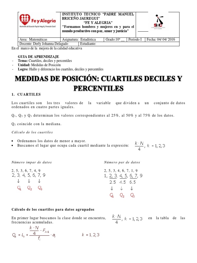 Guia 5. Cuartiles, Deciles y Percentiles | Cuantil | Análisis de datos