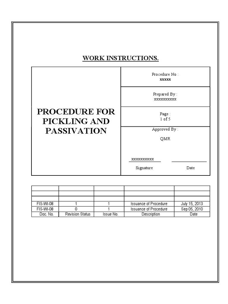 Pickling and Passivation Procedure | Download Free PDF | Stainless Steel | Welding