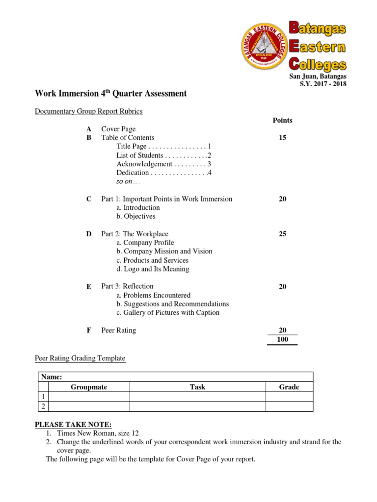 Guidelines For Work Immersion Q.A. | PDF