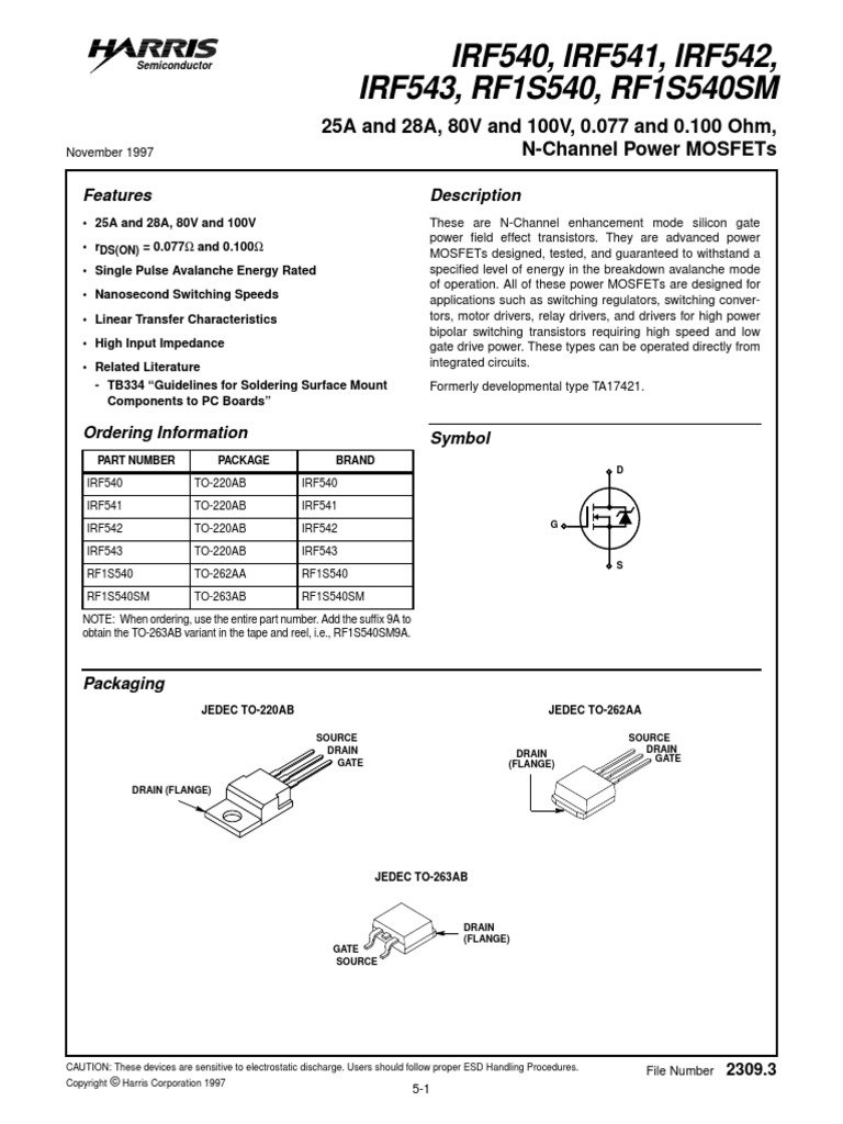 IRF540 | PDF | Field Effect Transistor | Mosfet