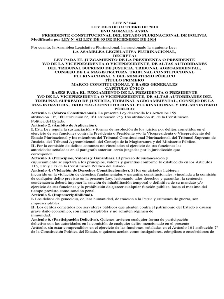 Ley 44 Modificada 612 | Descargar gratis PDF | Sentencia (ley ...