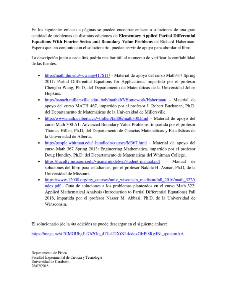 Soluciones Del E.a.P.D.E.-richard Haberman | PDF