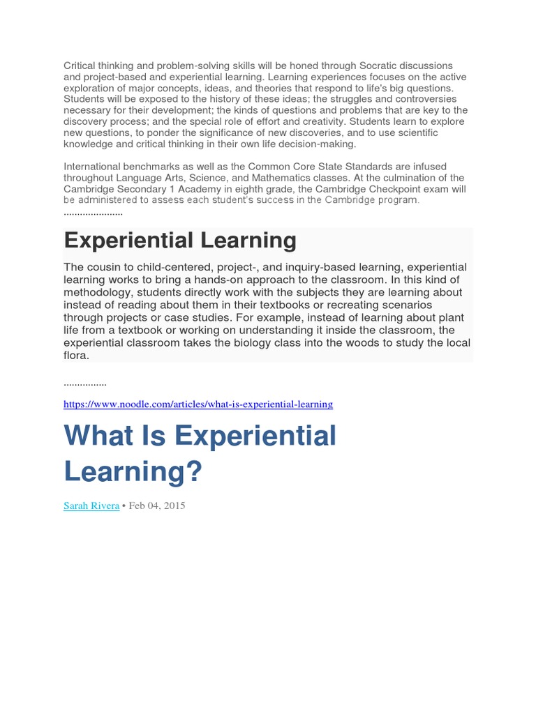What Is Experiential Learning? | PDF | Experiential Education | Project ...