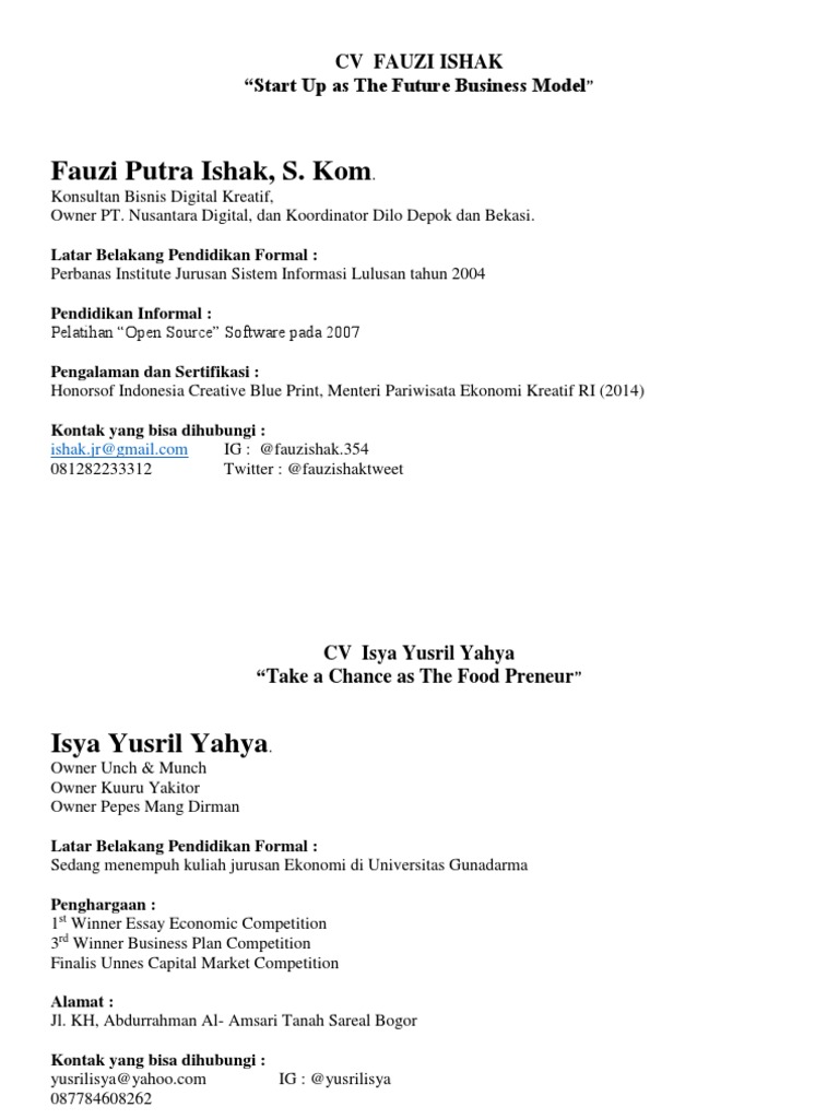 CV Pembicara Yot Class 3 | PDF