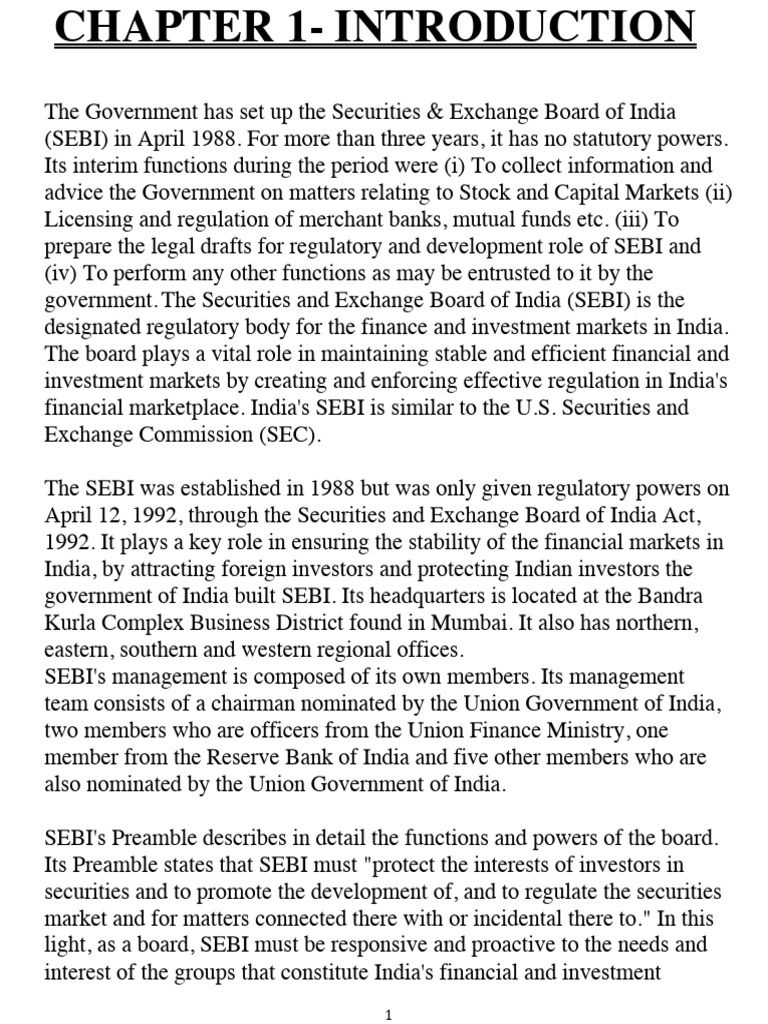 A Project On Sebi | PDF | Securities (Finance) | Financial Markets