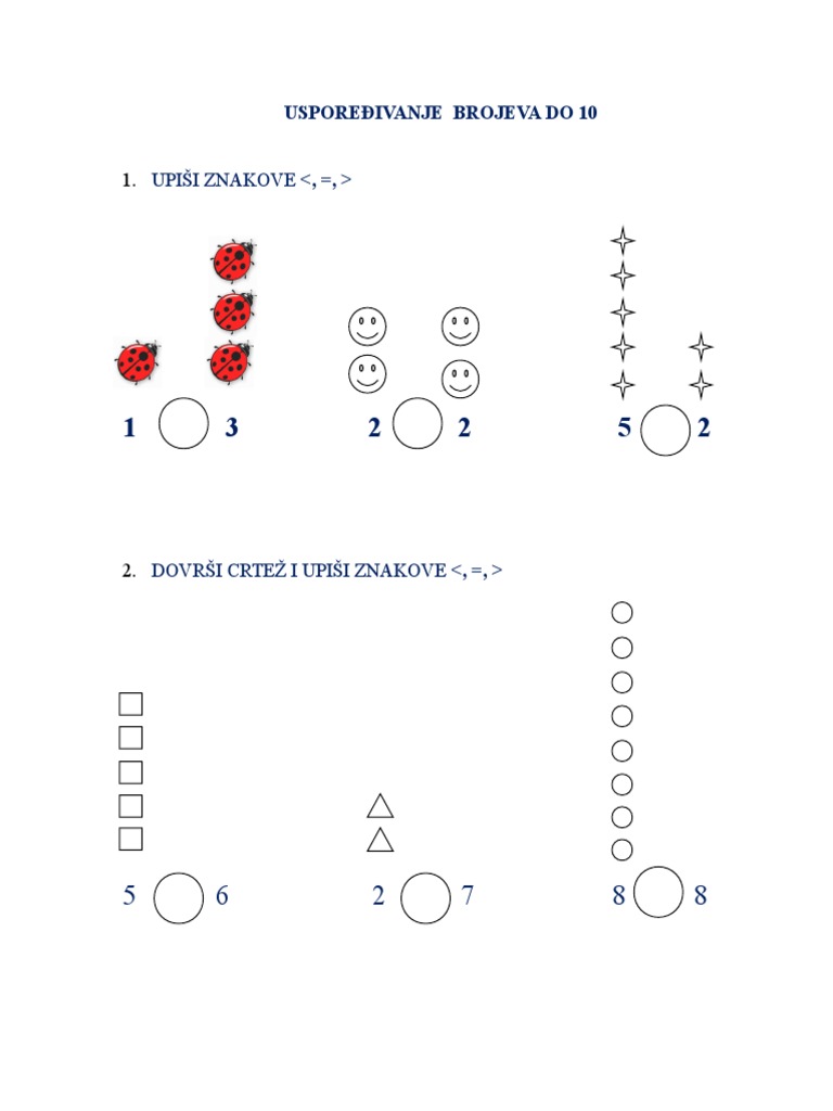 Uspoređivanje Brojeva Do 20 (Nastavni Listić) | PDF