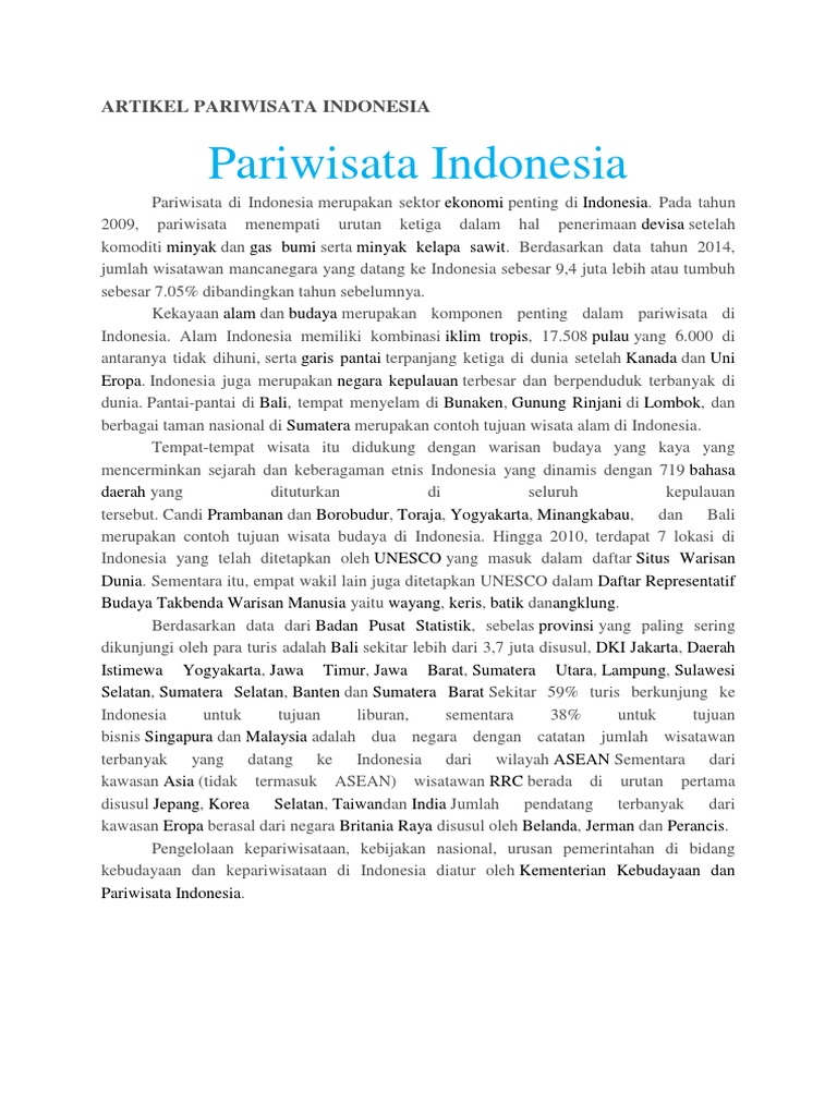 Artikel Pariwisata Indonesia | PDF