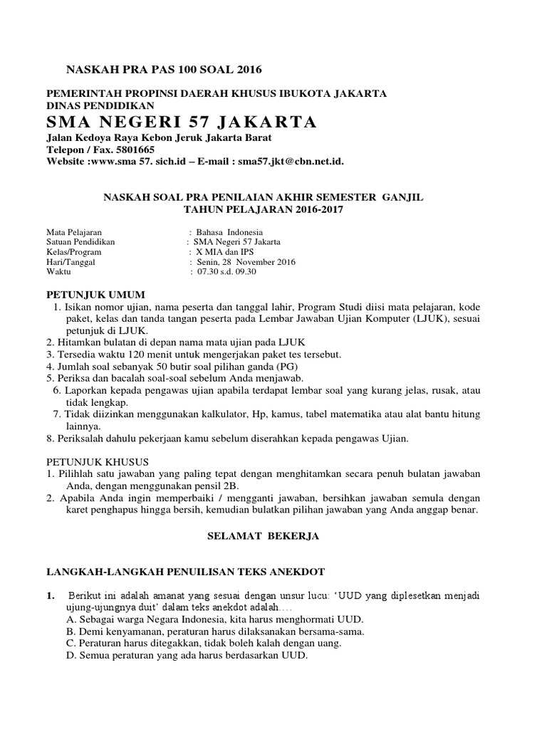 Naskah Pra Pas 100 Soal 2016 | PDF | Seni & Disiplin Bahasa