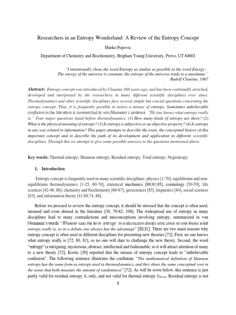 Researchers in An Entropy Wonderland: A Review of The Entropy Concept ...