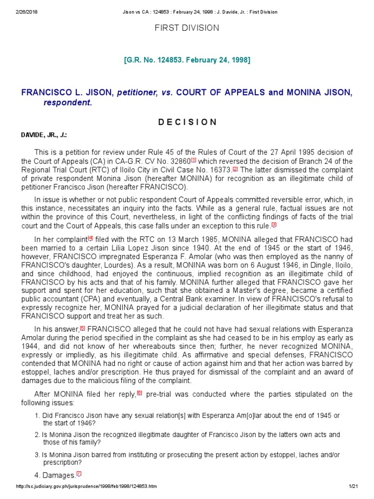 Jison Vs CA - 124853 - February 24, 1998 - J. Davide, Jr. - First ...