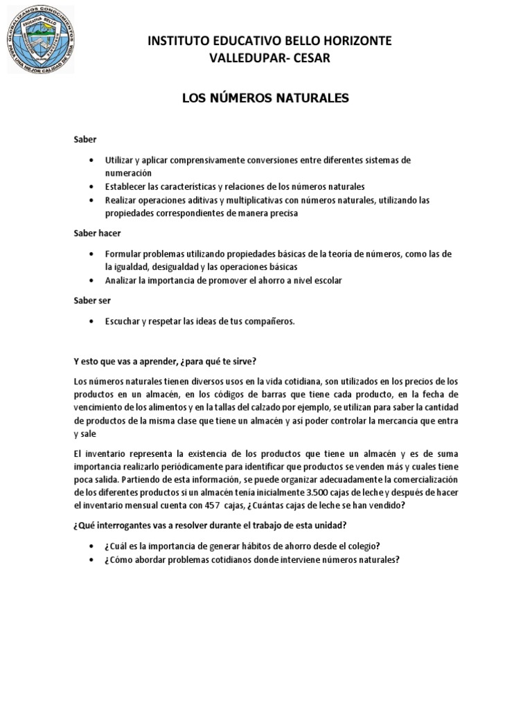 Los Números Naturales | PDF | Reloj | Sustracción