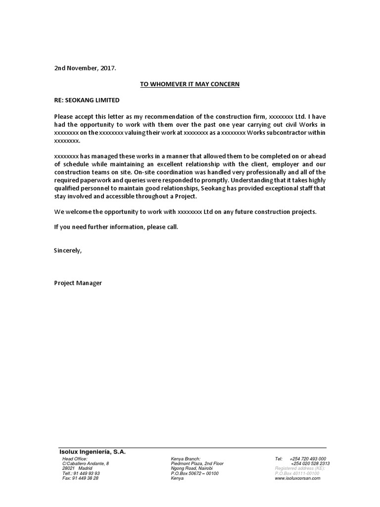 Subcontractor Recommendation Letter | PDF | Business