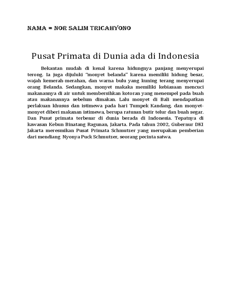 Pusat Primata Terbesar di Indonesia | PDF | Kesehatan Holistik