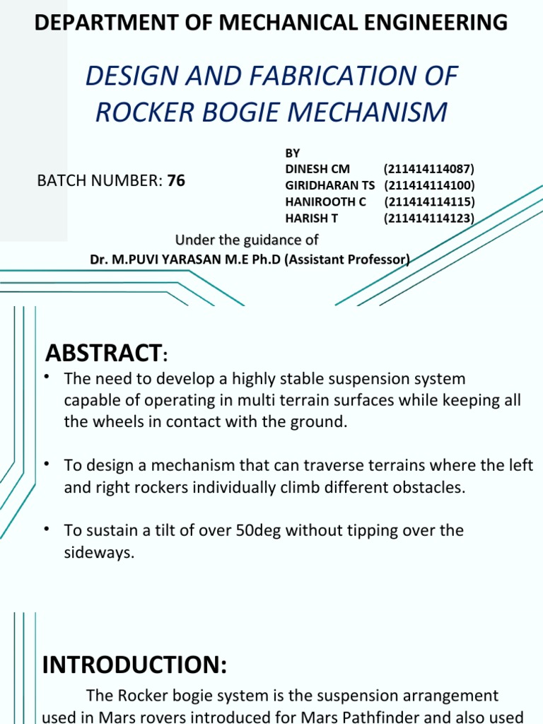 Design and Fabrication of Rocker Bogie Mechanism: Batch Number: 76 ...
