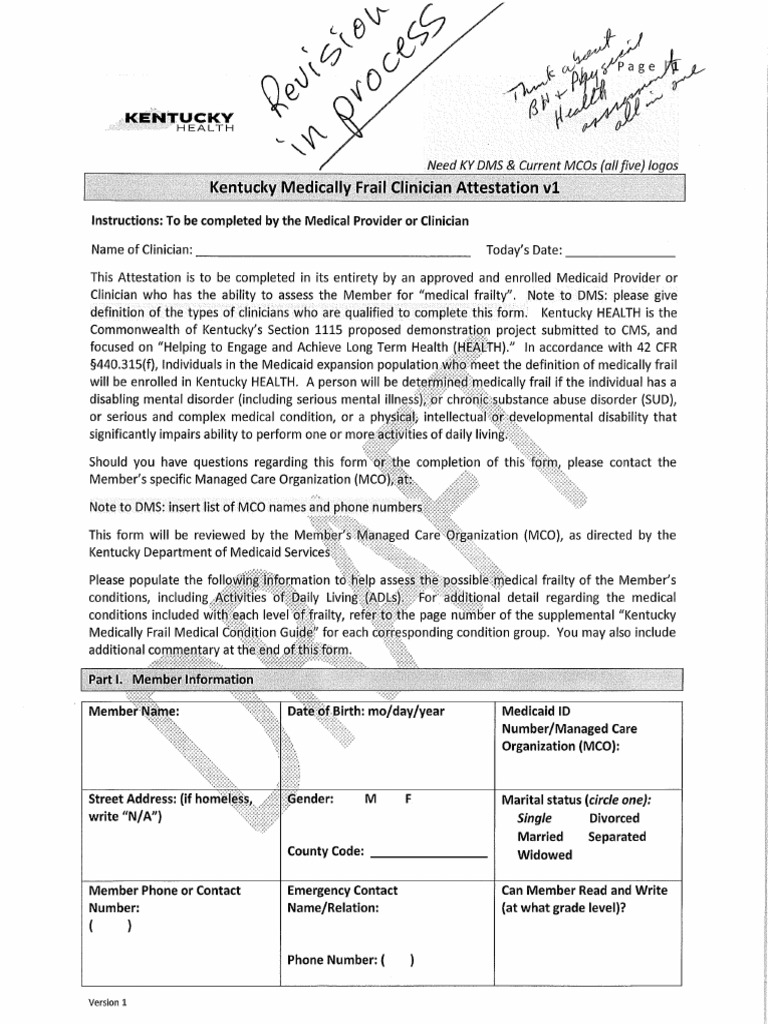Kentucky Medically Frail Clinician Attestation | PDF