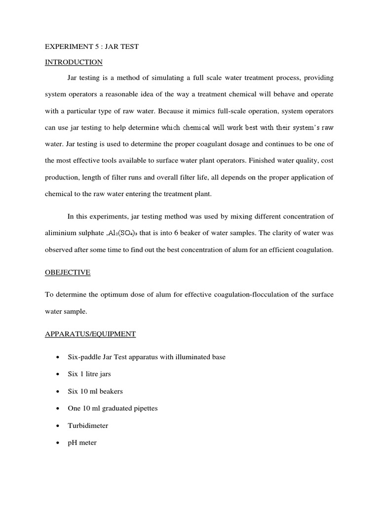 Jar Test Lab Report | PDF | Environmental Issues With Water ...