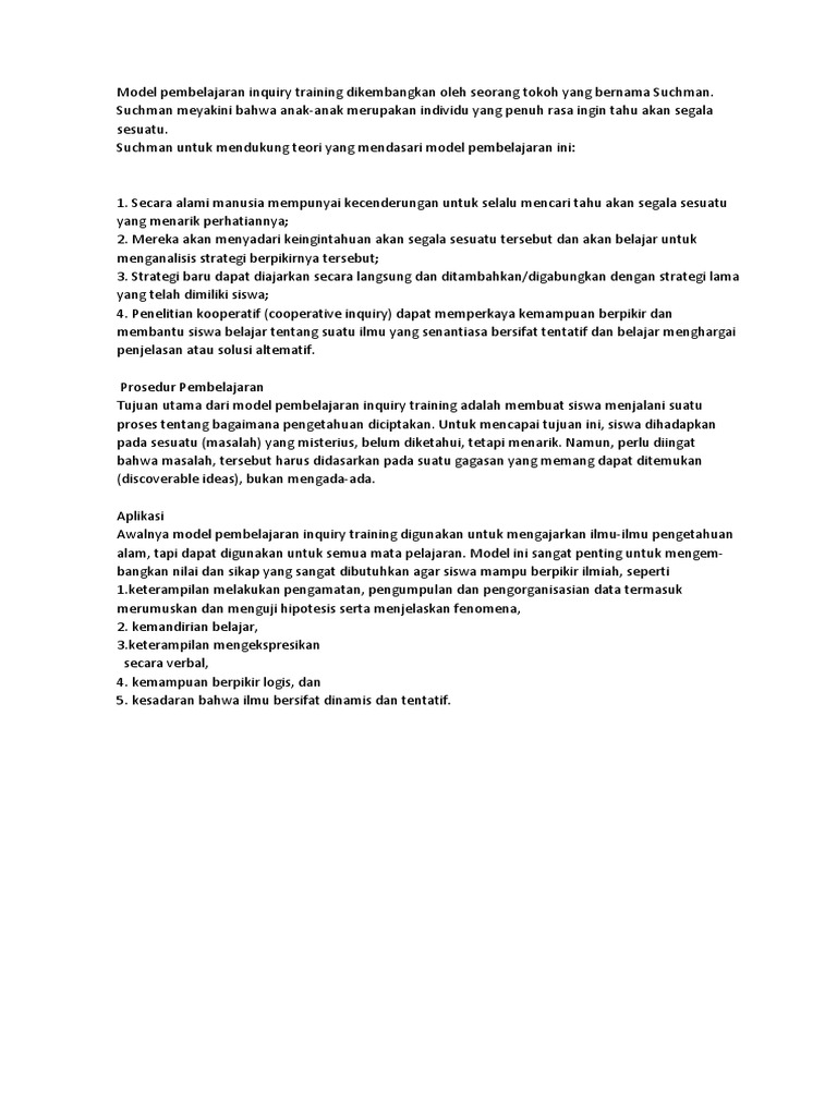 Model Pembelajaran Inquiry Training Dikembangkan Oleh Seorang Tokoh ...