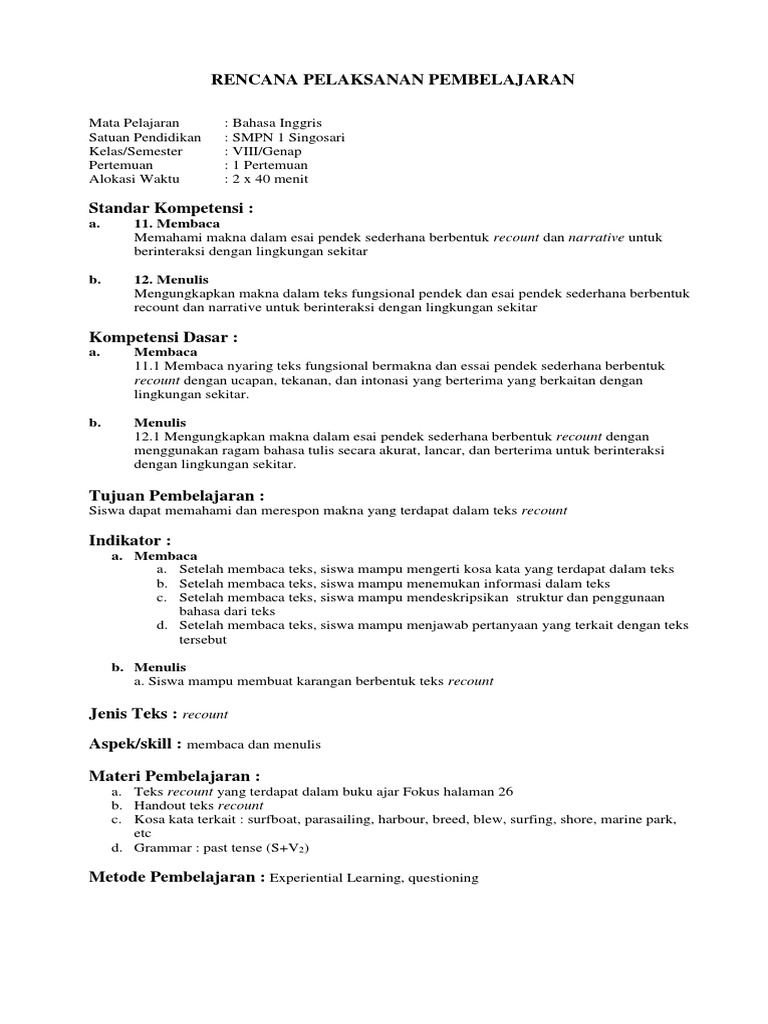 Contoh RPP KTSP | PDF