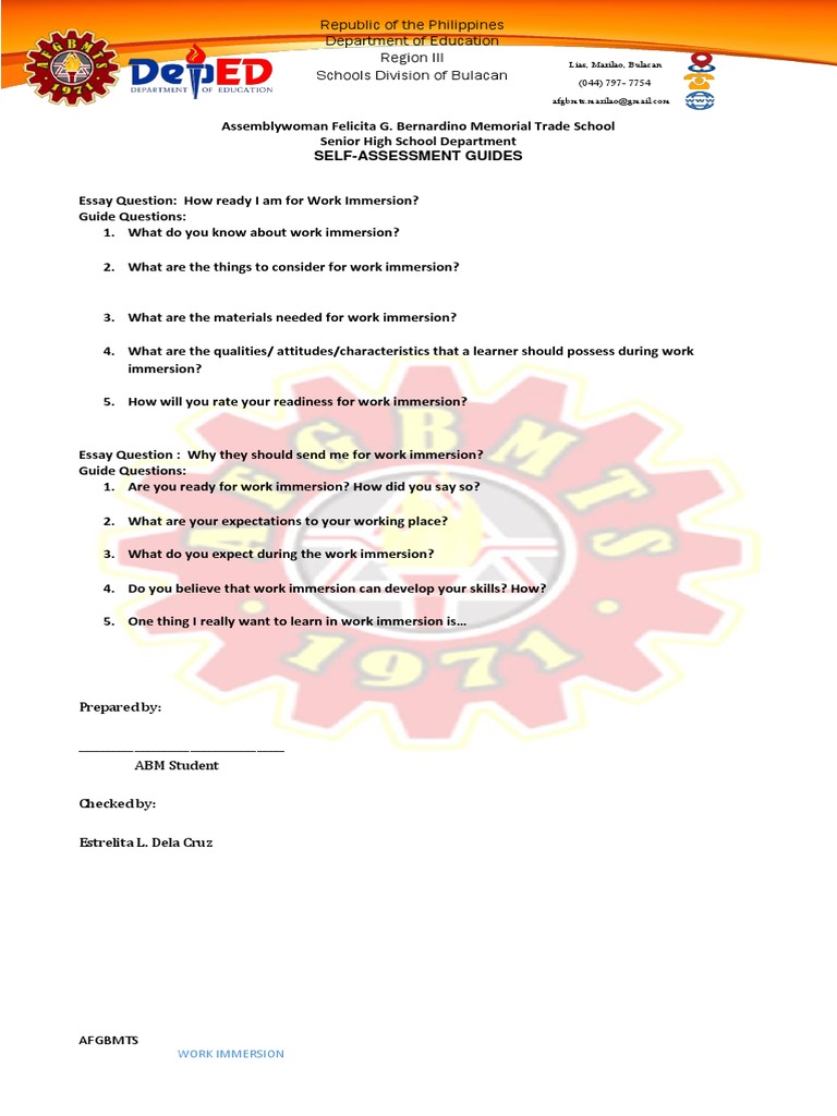 ABM Students' Work Immersion Guide | PDF | Change | Behavior Modification