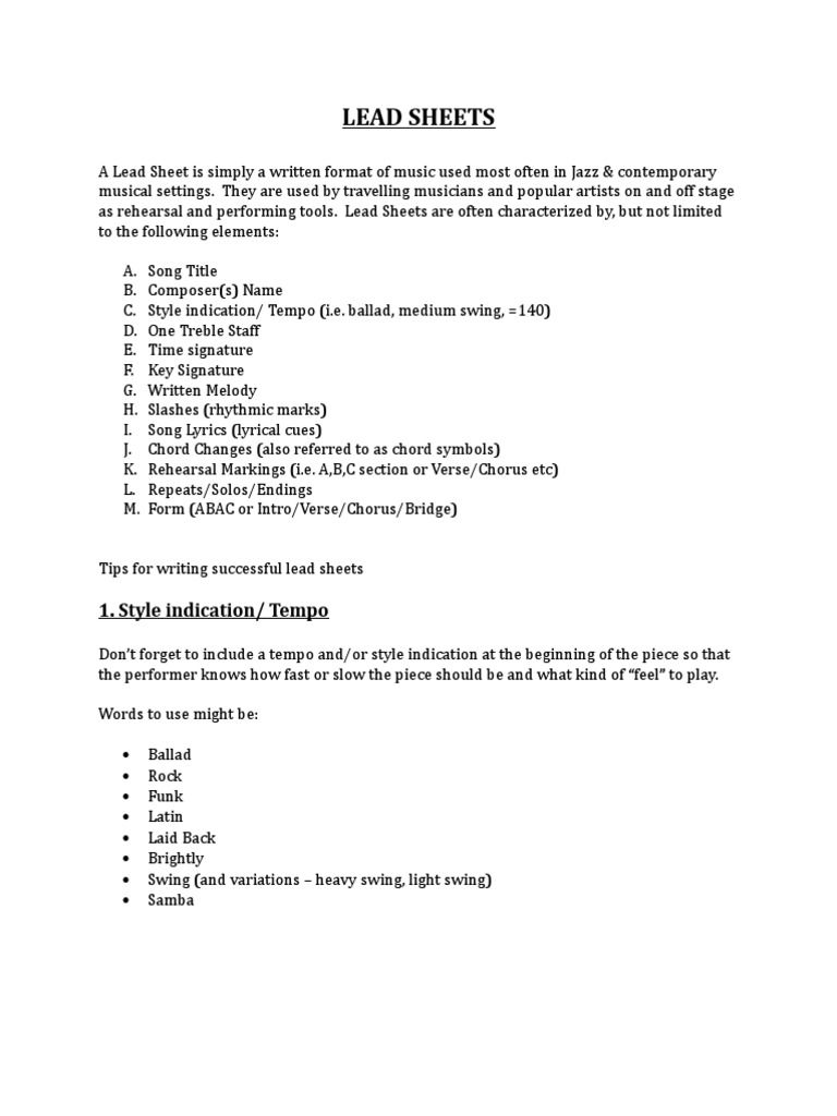 Jazz Lead Sheets Explained | PDF
