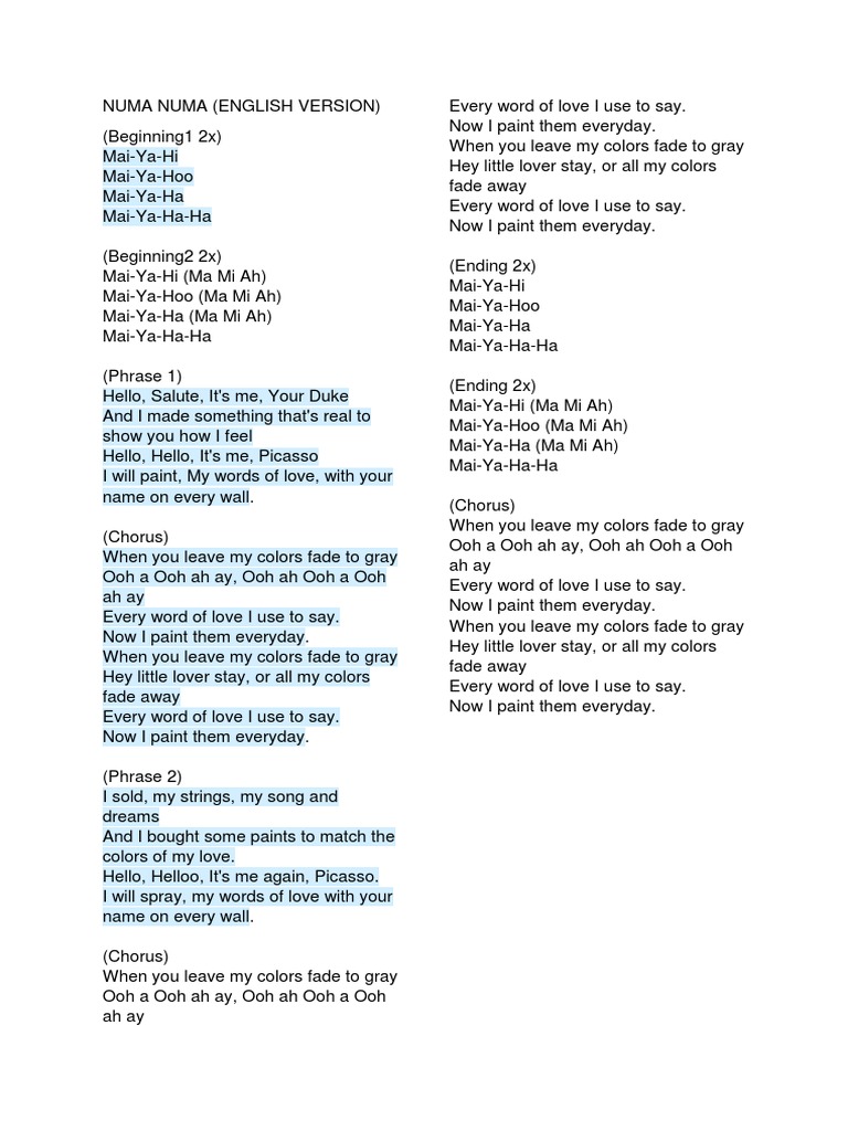 Numa Numa | PDF | Songs | Musical Compositions