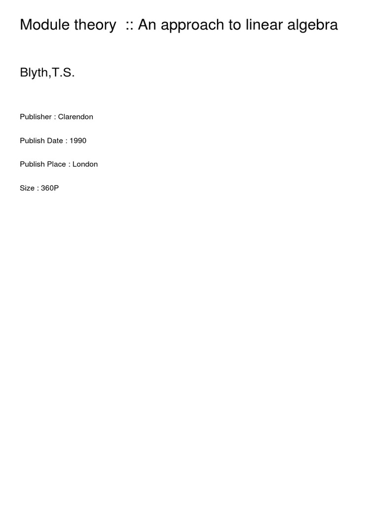 Module Theory:: An Approach To Linear Algebra: Blyth, T.S | PDF