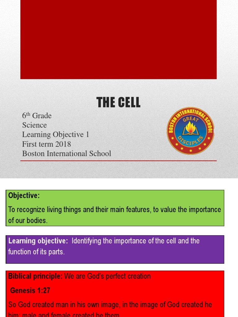 The Cell: 6 Grade Science Learning Objective 1 First Term 2018 Boston ...