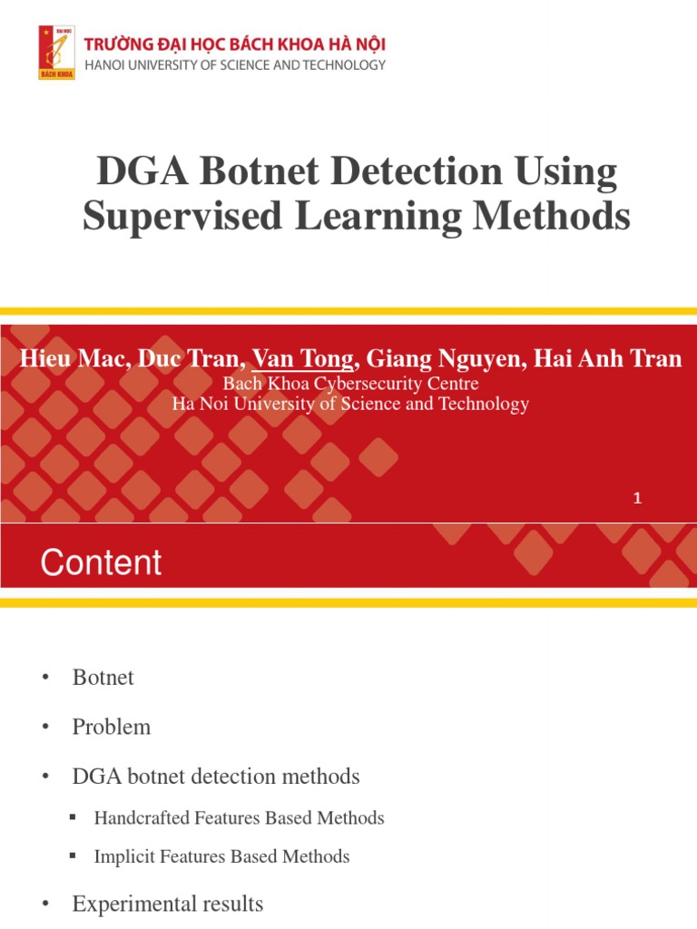 Dga Botnet Detection Using Supervised Learning Methods Hieu Mac Duc Tran Van Tong Giang