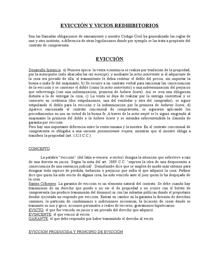 Eviccion y Vicios Redhibitorios | PDF | Propiedad | Derecho privado