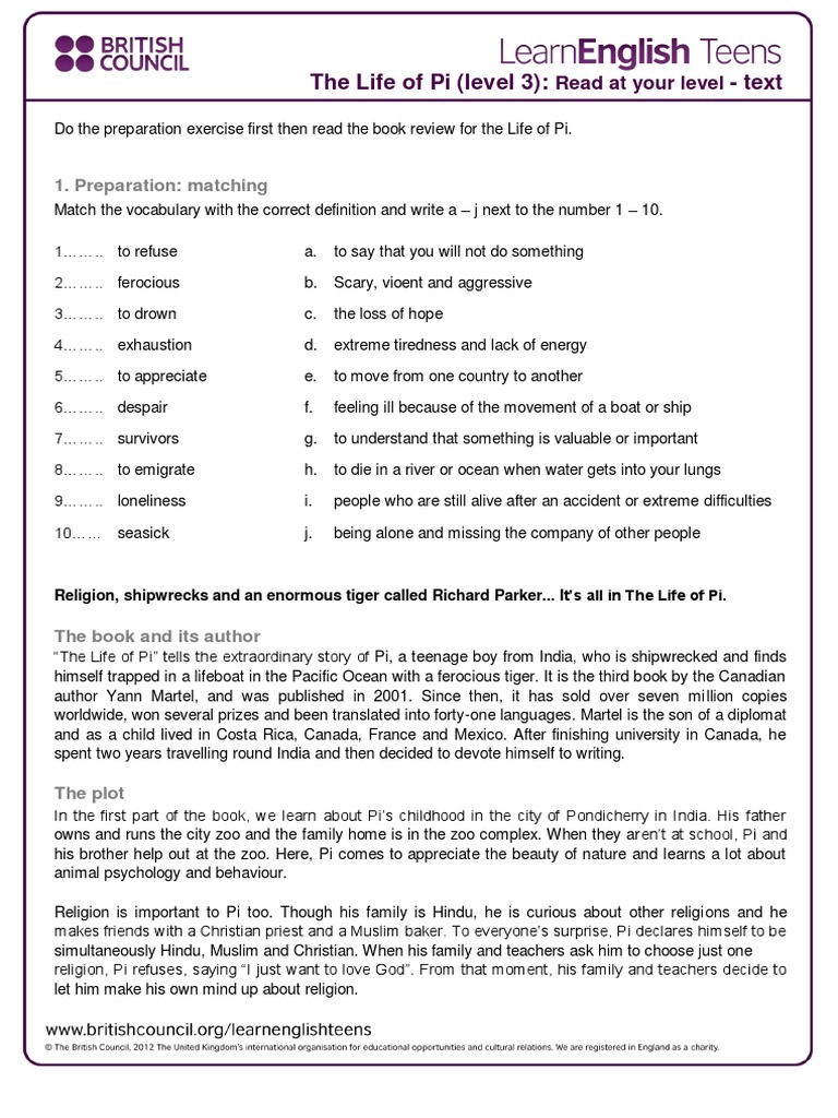 Life of Pi Book Review and Vocabulary Guide | PDF