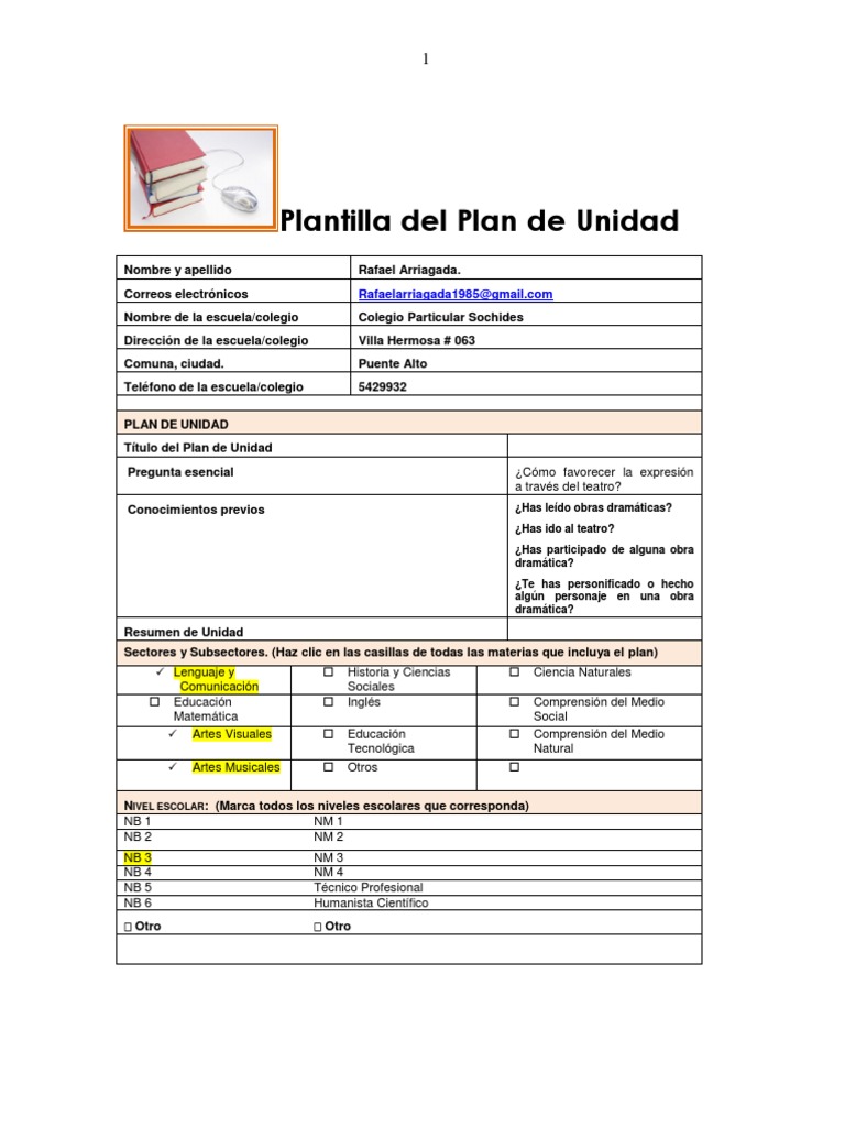 Plantilla de Plan de Unidad EL TEATRO COMO EXPRESIÓN | PDF | Teatro ...