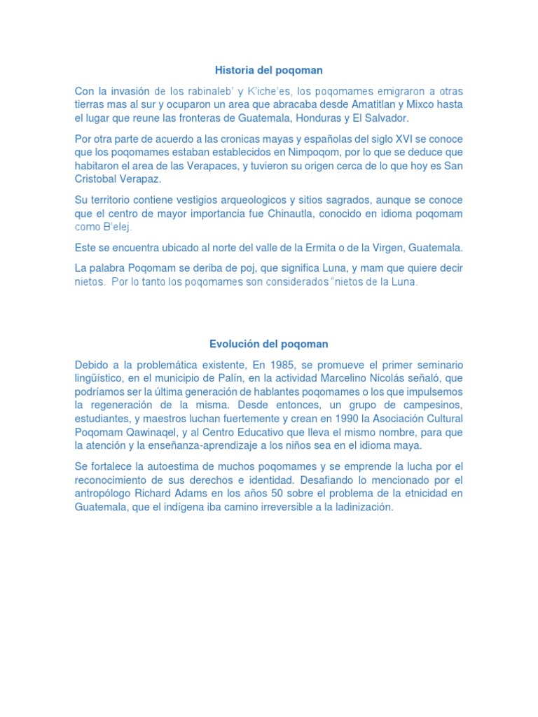 Historia Del Poqoman | PDF | Guatemala | Etnicidad