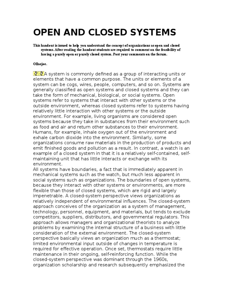 Open vs Closed Systems in Organizations | PDF | System | Natural ...