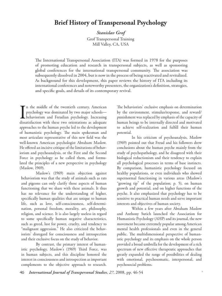 Brief History of Trans Personal Psychology | PDF | Transpersonal ...