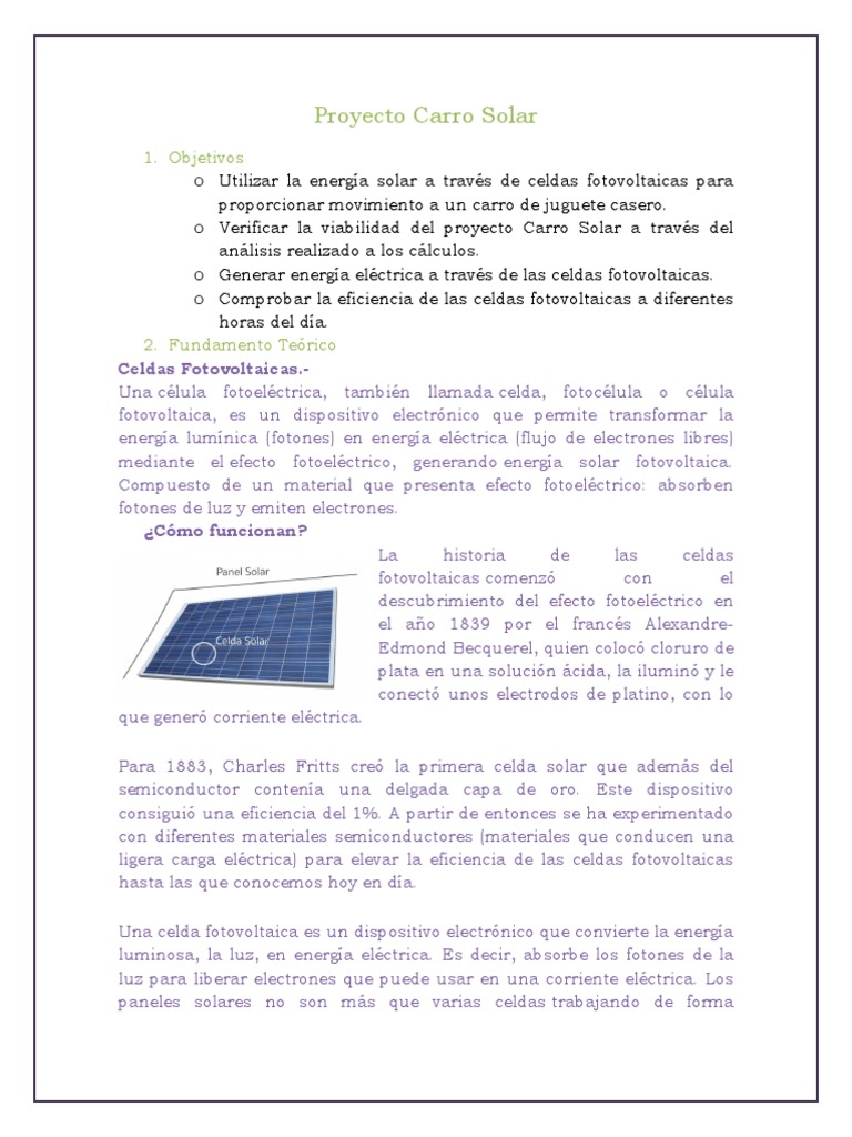 Proyecto Carro Solar | PDF | Célula solar | Panel solar