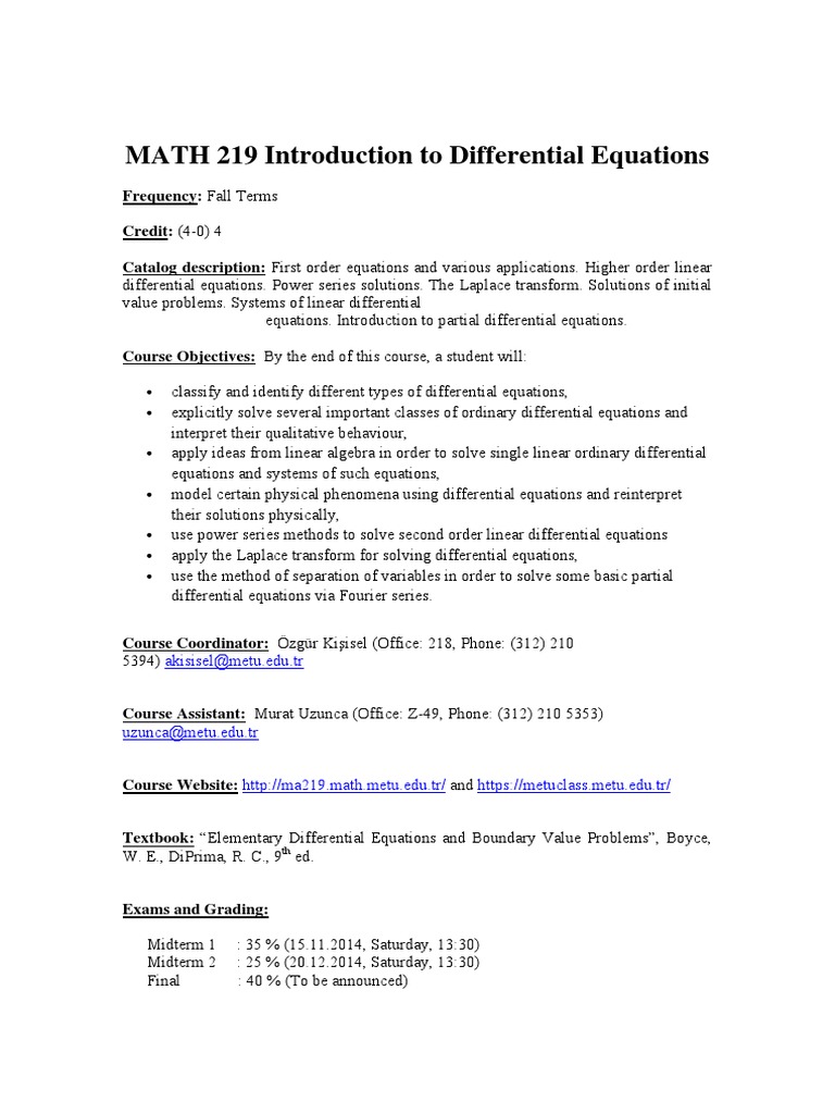 219 Syllabus 2014 | PDF | Differential Equations | Equations
