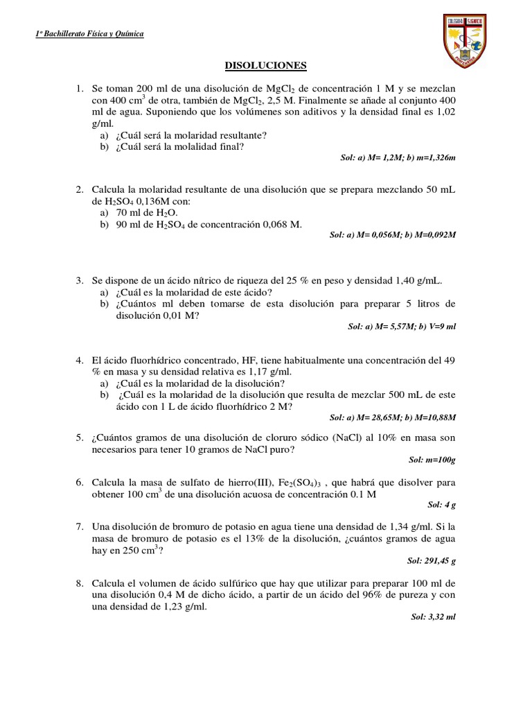 Problemas de Disoluciones Químicas | PDF | Concentración | Química