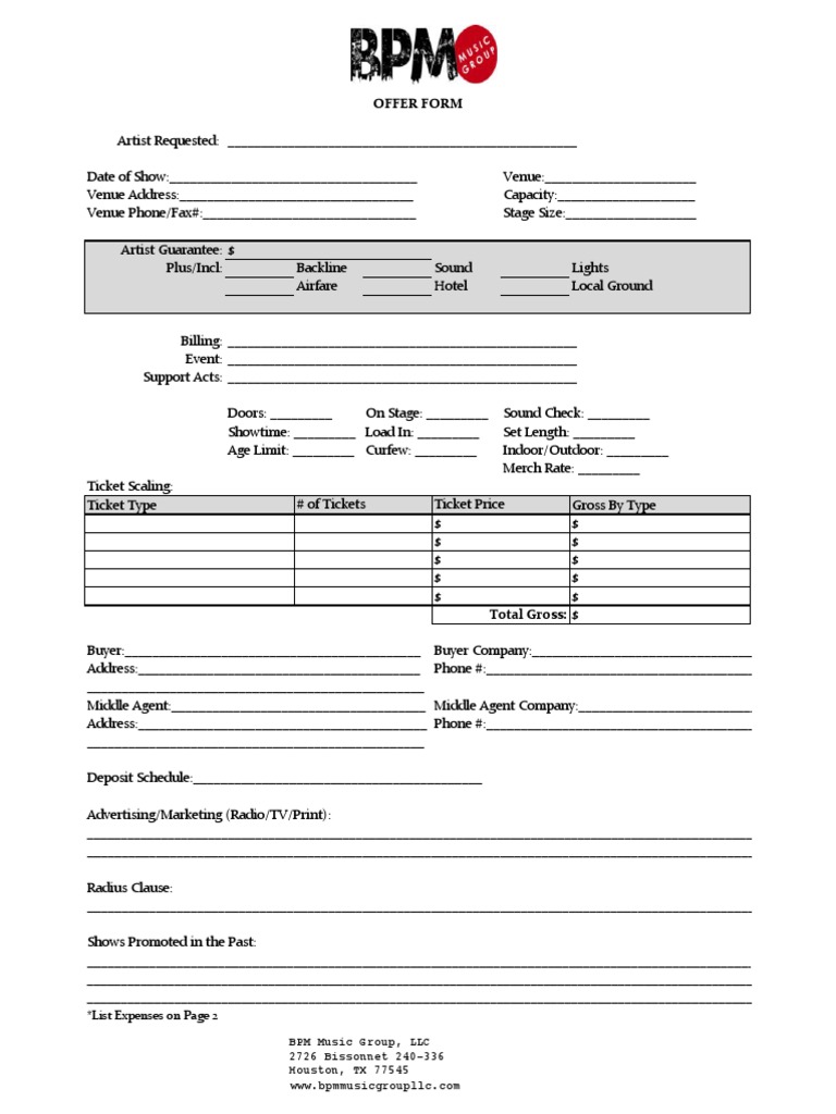 Offer Form: List Expenses On Page 2 | PDF | Business