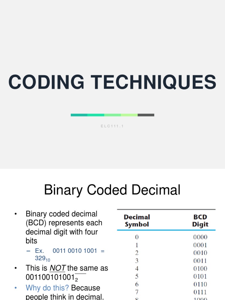 1.4 - Coding Techniques | PDF | Binary Coded Decimal | Ascii