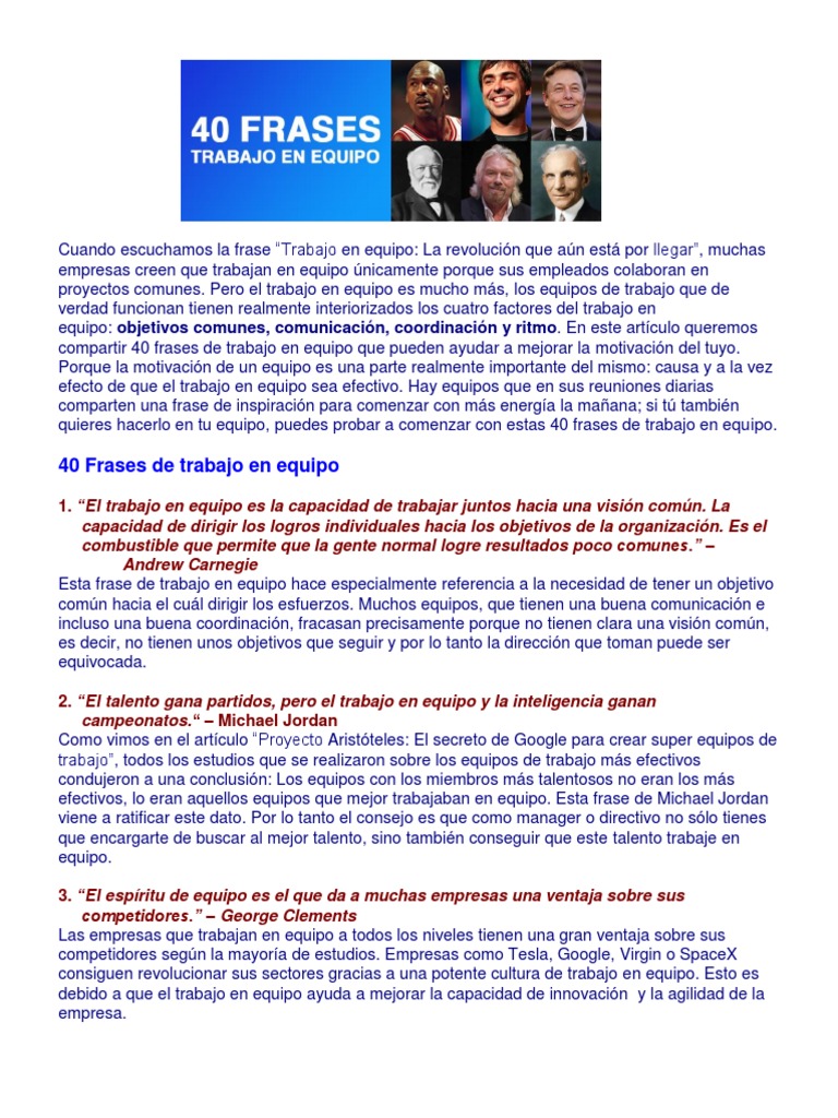 40 Frases de Trabajo en Equipo | PDF | Motivación | Motivacional