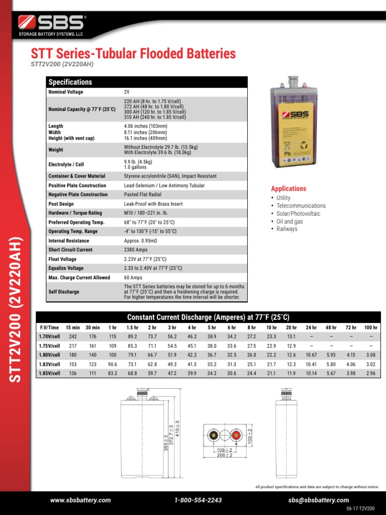 STT Series-Tubular Flooded Batteries: Specifications | PDF | Battery ...