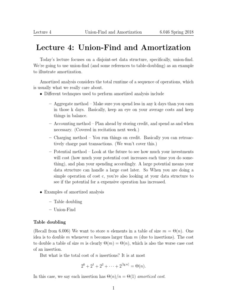 Lecture 4: Union-Find and Amortization: 0 1 2 DLG Ne | PDF | Discrete Mathematics | Algorithms ...