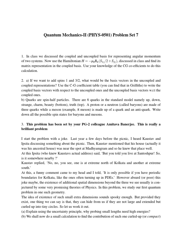 Quantum Mechanics-II (PHYS-0501) Problem Set 7 | PDF | Hawking Radiation | Black Hole