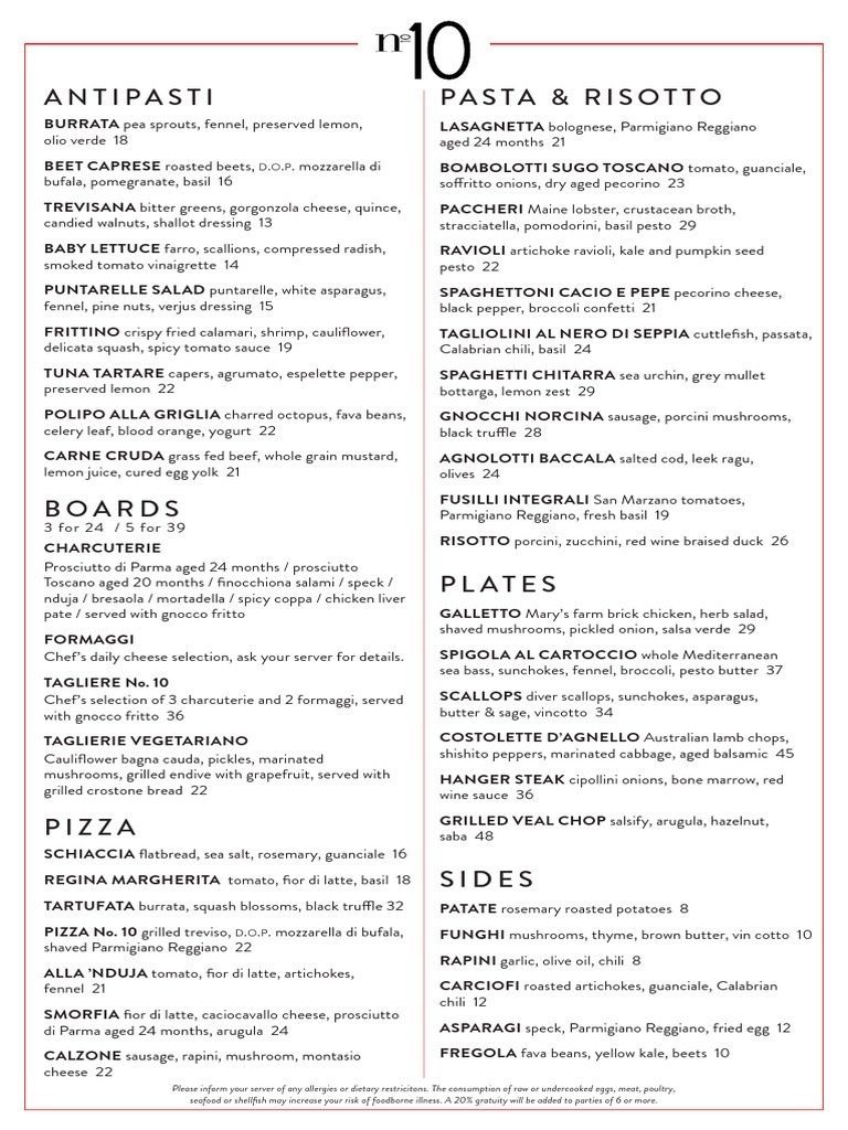 n10 Restaurant Menu | PDF | Pesto | Salad