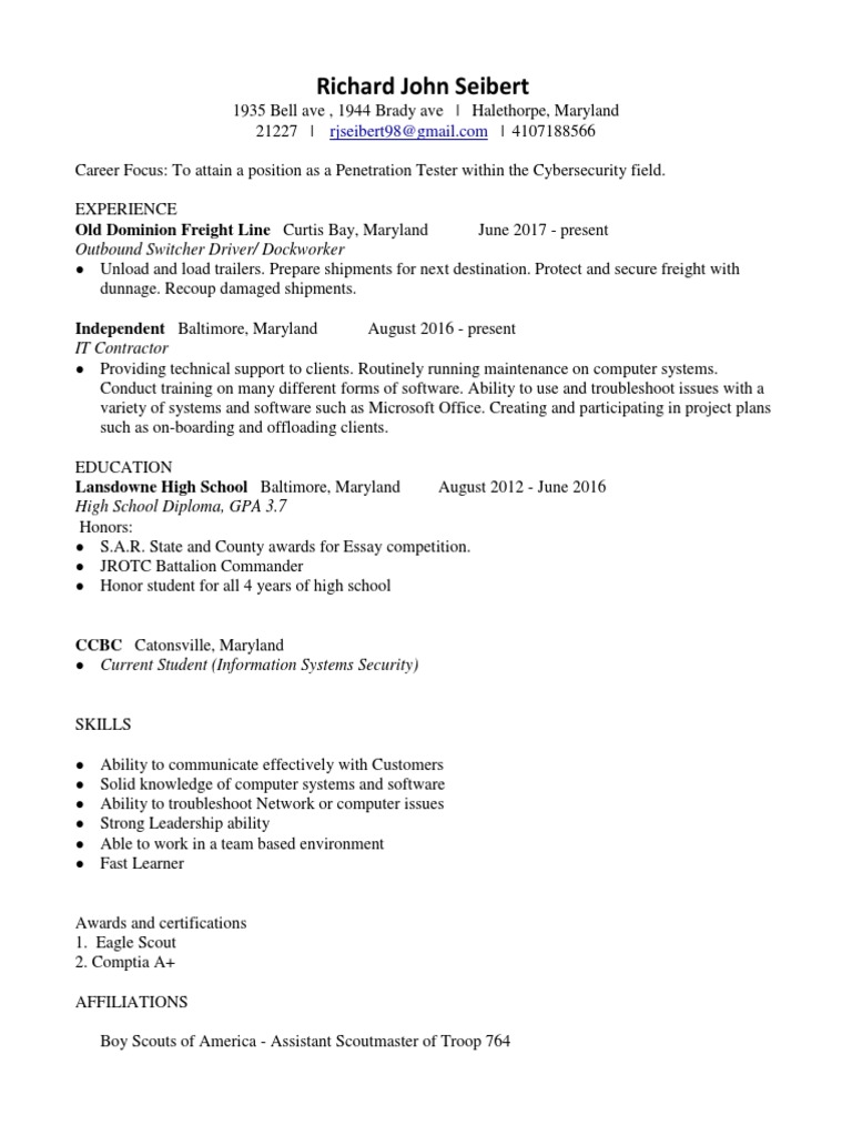 Richard John Seibert: Outbound Switcher Driver/ Dockworker | PDF | Career & Growth