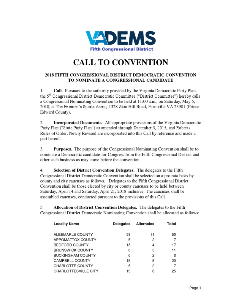 2018 5th District Democratic Convention Call | PDF | Caucus | United ...