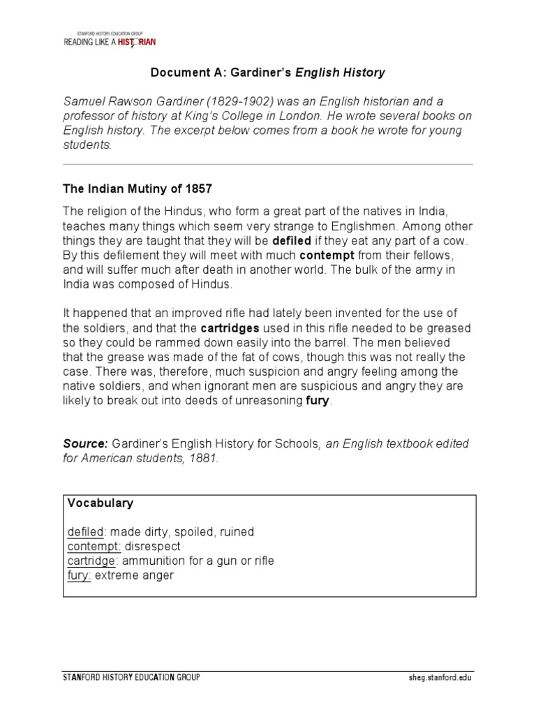 Microsoft Word - Sepoy Rebellion Lesson | PDF | Indian Rebellion Of ...